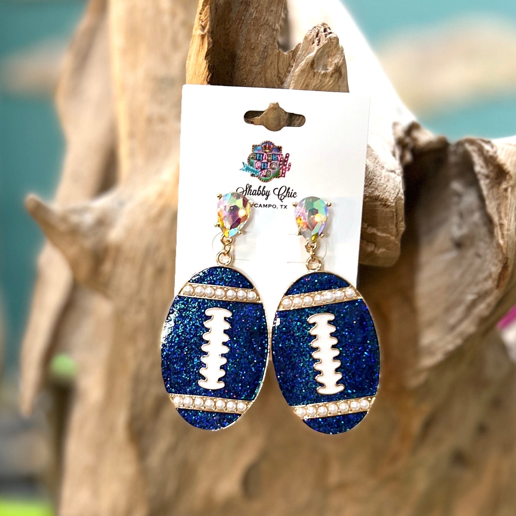 Blue Bling Football Earrings – Shabby Chic Boutique and Tanning Salon