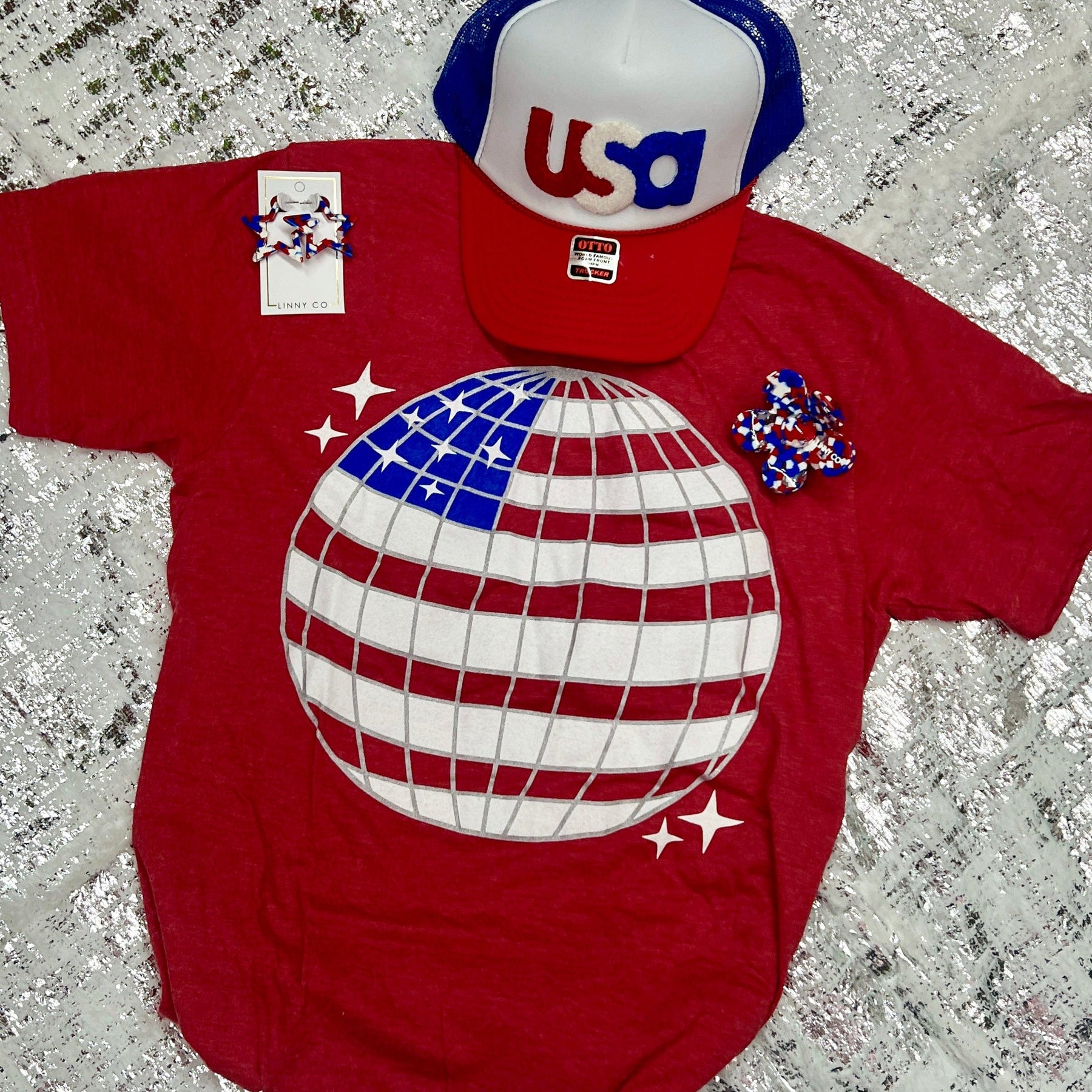 Disco Ball Flag Tee – Shabby Chic Boutique and Tanning Salon