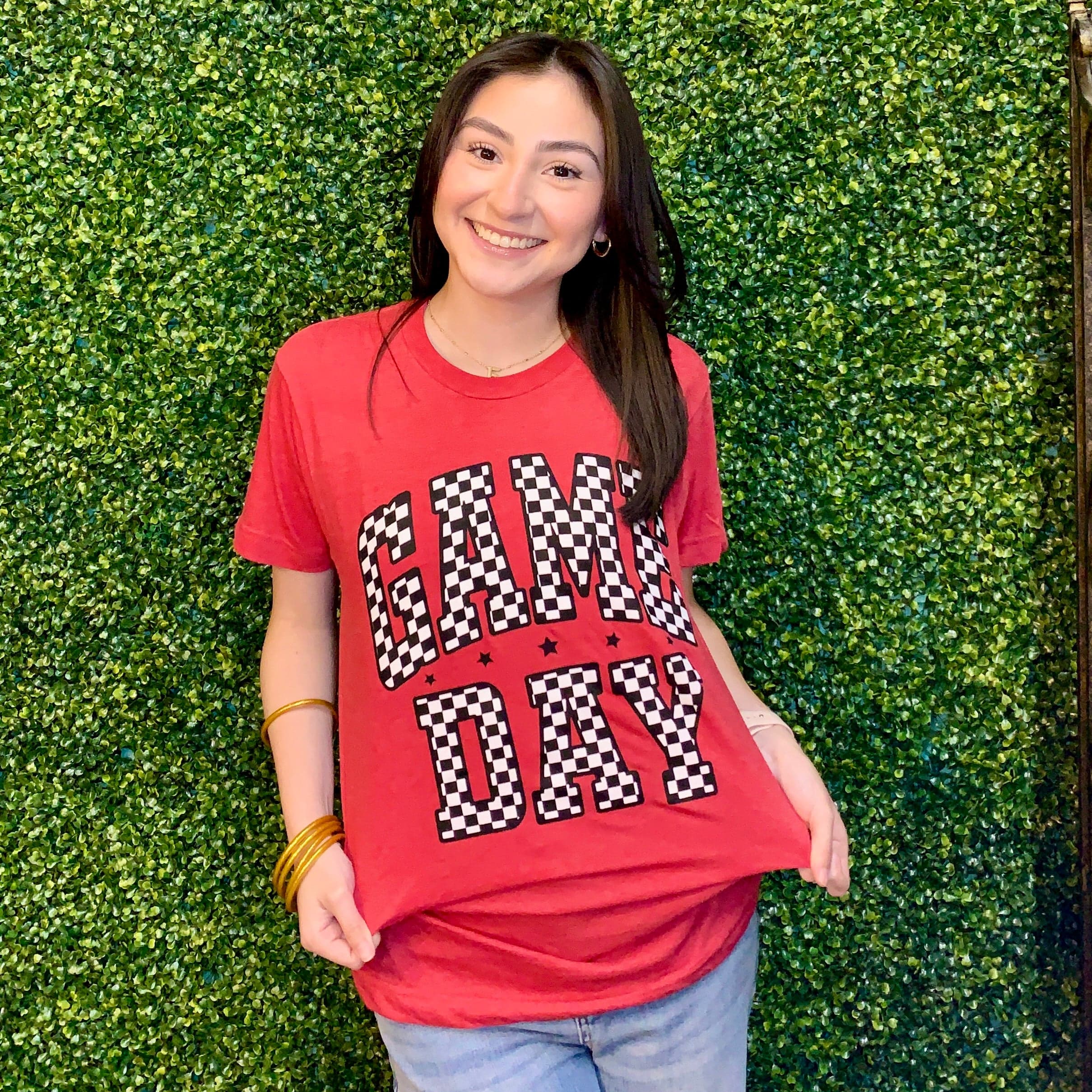 Game Day Checkered Tee - Red – Shabby Chic Boutique and Tanning Salon