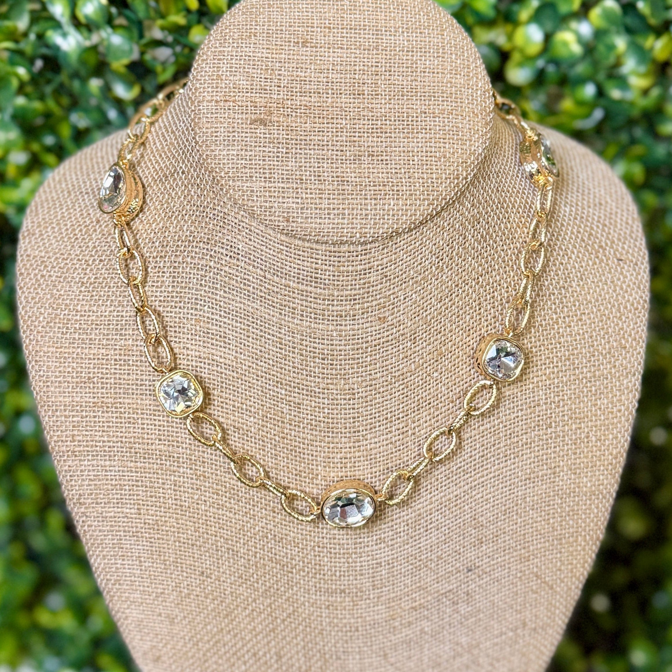 Goldtone Textured Chain with Clear Teardrop Stone Accents – Shabby Chic ...