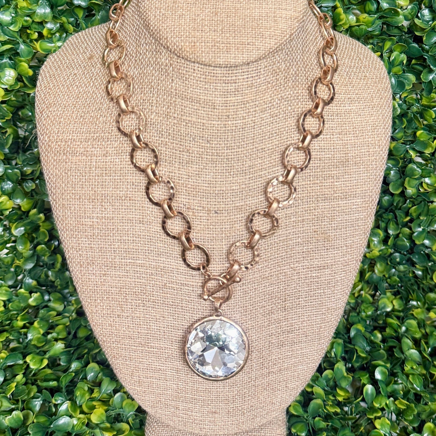 Hammered Goldtone Circle Chain with Large Clear Stone – Shabby Chic ...