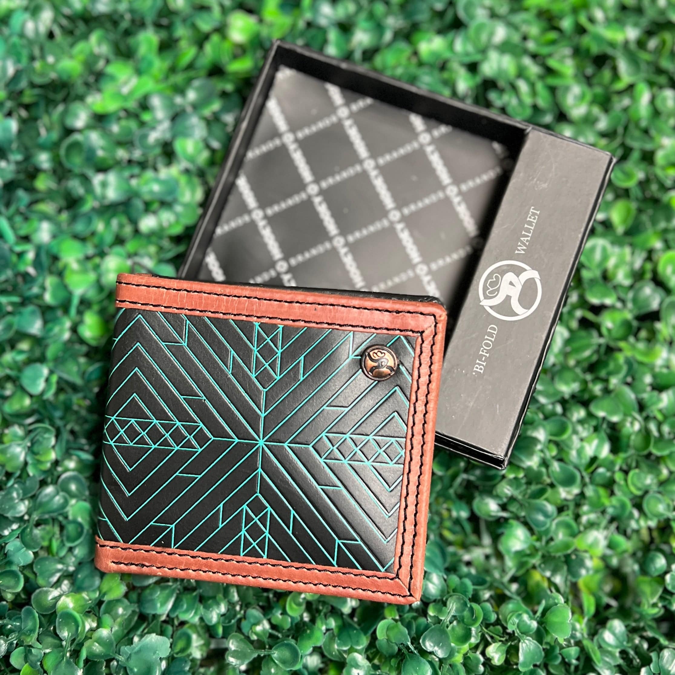 HOOEY "NEON MOON" BIFOLD ROUGHY WALLET BLACK/BROWN W/TURQUOISE AZTEC ...