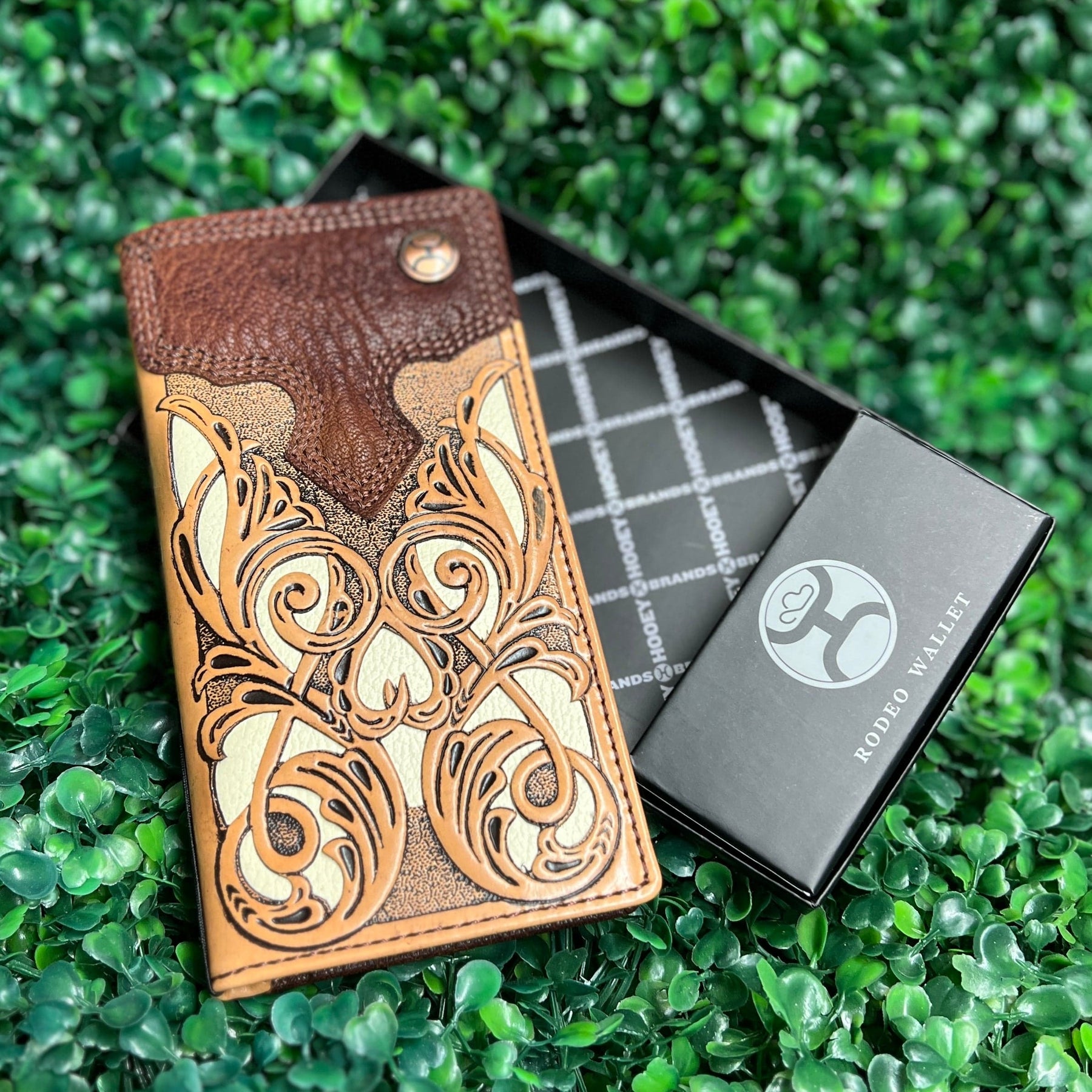 HOOEY "TOP NOTCH" RODEO HOOEY WALLET TAN/BROWN W/ IVORY LEATHER ...