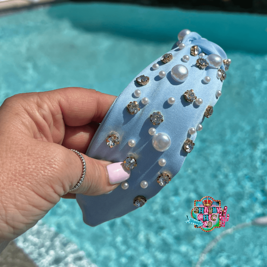 Light Blue Headband with Pearls and Stones – Shabby Chic Boutique and ...