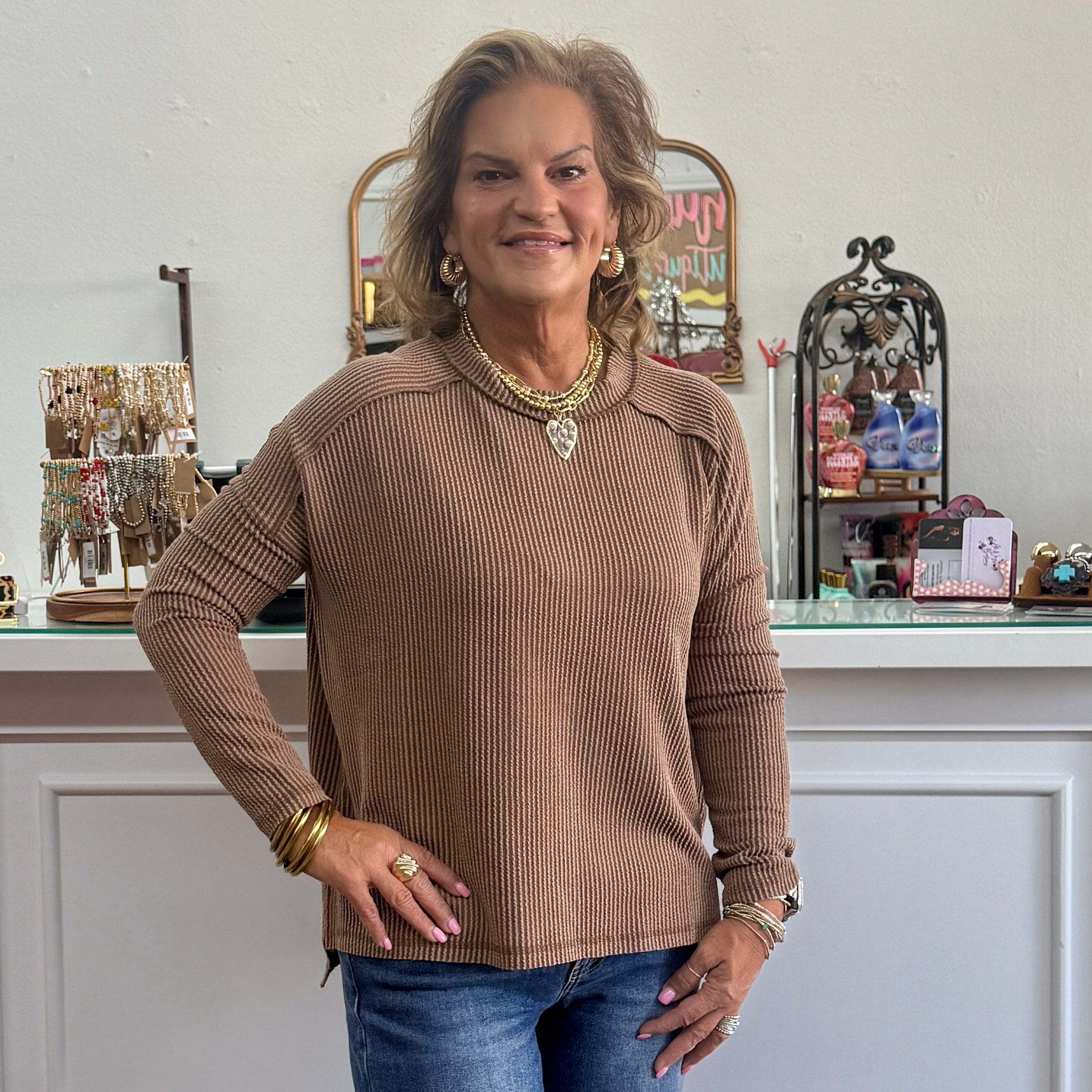 Long Sleeve Timeless Comfort Top - Brown – Shabby Chic Boutique and ...