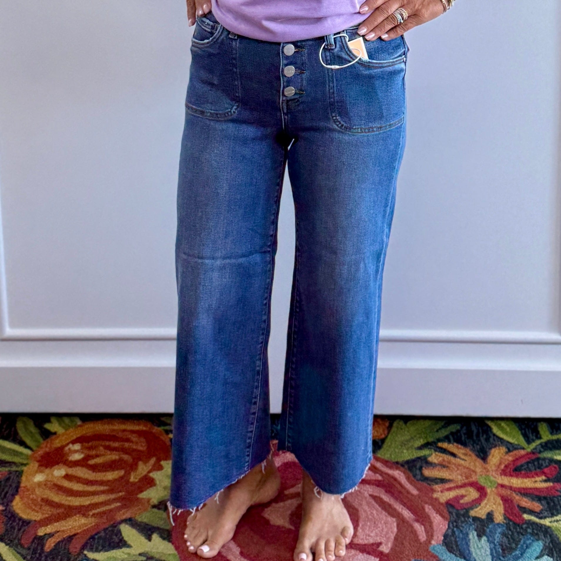 RIsen High Rise Crop Wide Bottom Button Up Jeans – Shabby Chic Boutique ...