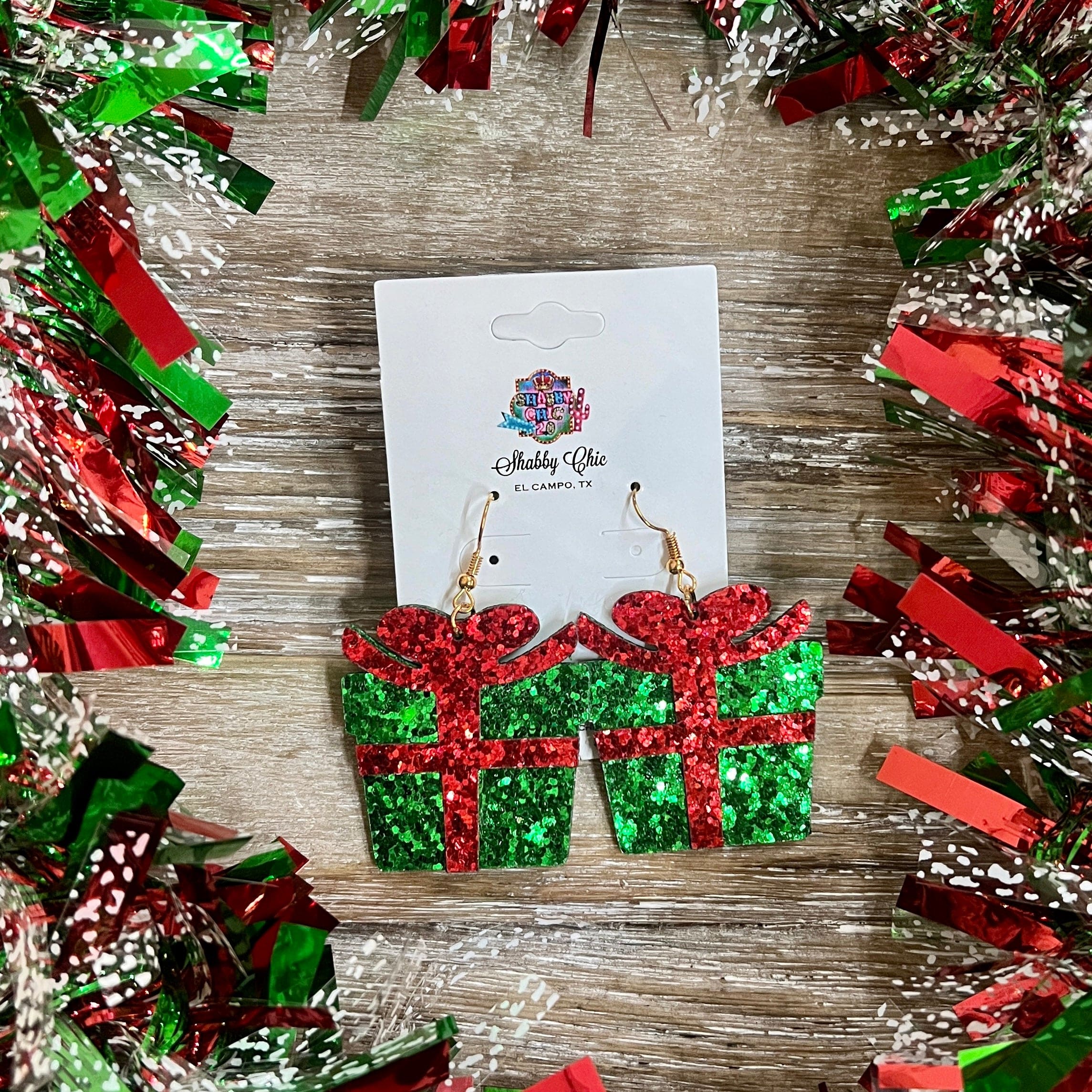 Glitter Present Earrings – Shabby Chic Boutique and Tanning Salon
