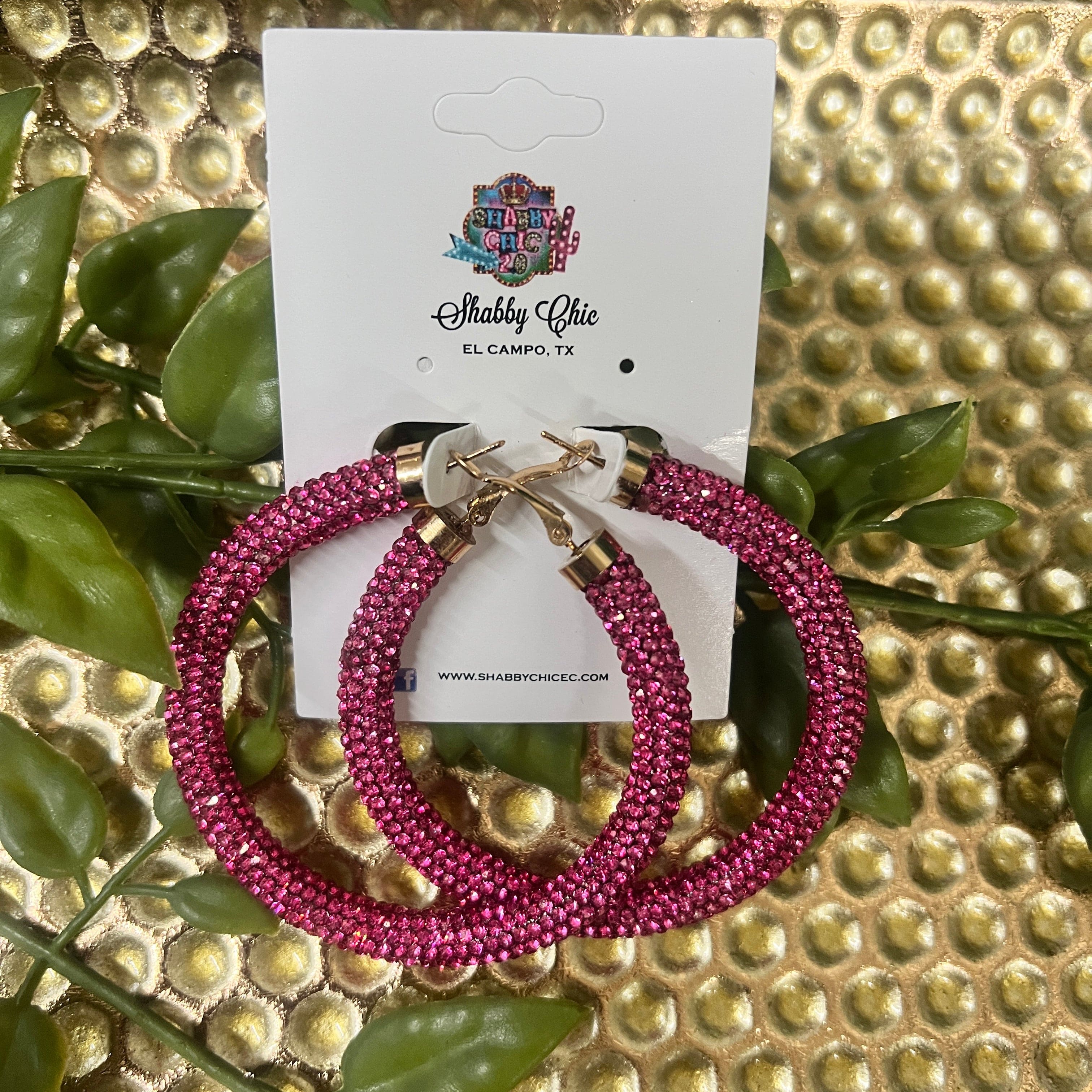 Large Blingy Hoop Earrings - Pink – Shabby Chic Boutique and Tanning Salon