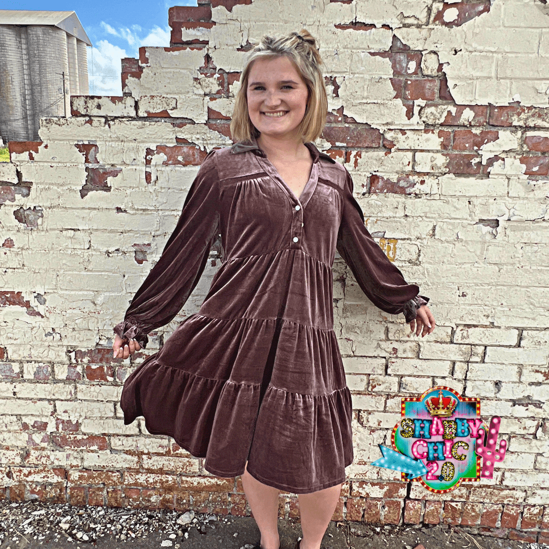 Oh My Velvet Dress - Mocha – Shabby Chic Boutique and Tanning Salon