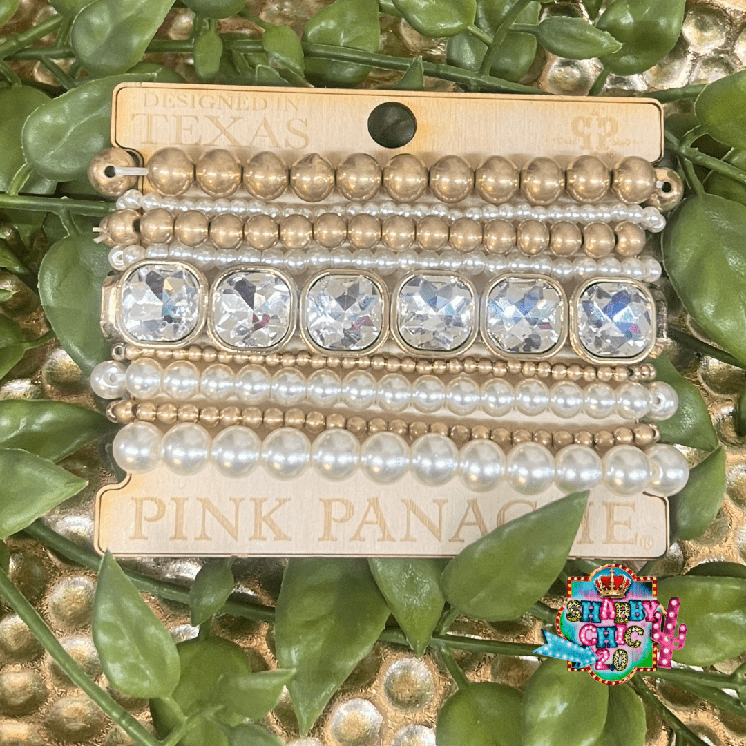 Pink Panache Gold Clear and Pearls bracelet set – Shabby Chic Boutique ...