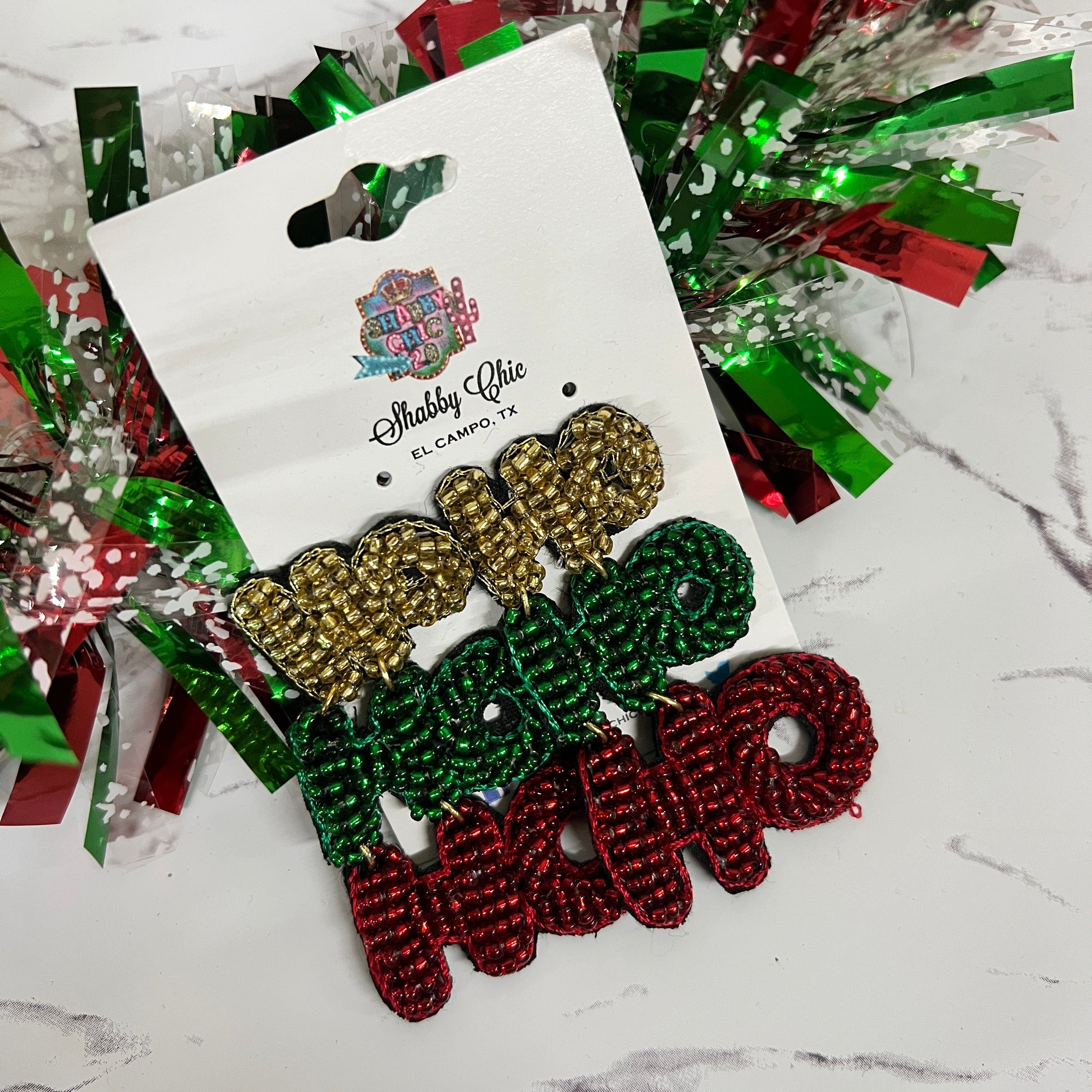 Small Beaded HO HO HO Earrings – Shabby Chic Boutique and Tanning Salon