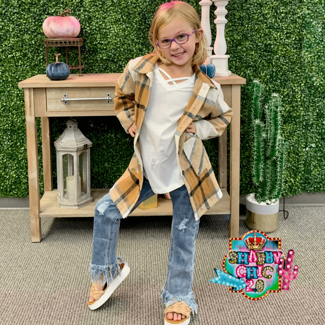 Tan Plaid Long Shacket - Youth – Shabby Chic Boutique and Tanning Salon