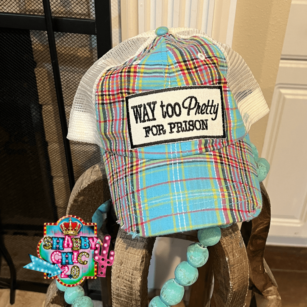 Way Too Pretty For Prison Cap - Blue Plaid – Shabby Chic Boutique and ...